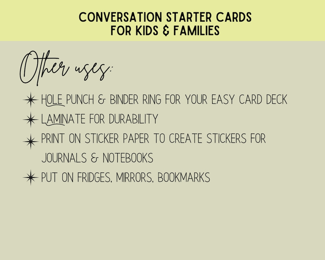 40 Conversation Starter for Kids & Families Card Deck Growth - Etsy