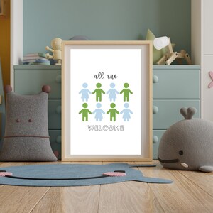 All Are Welcome Blue Green Themed Inclusive Classroom Printable Poster ...