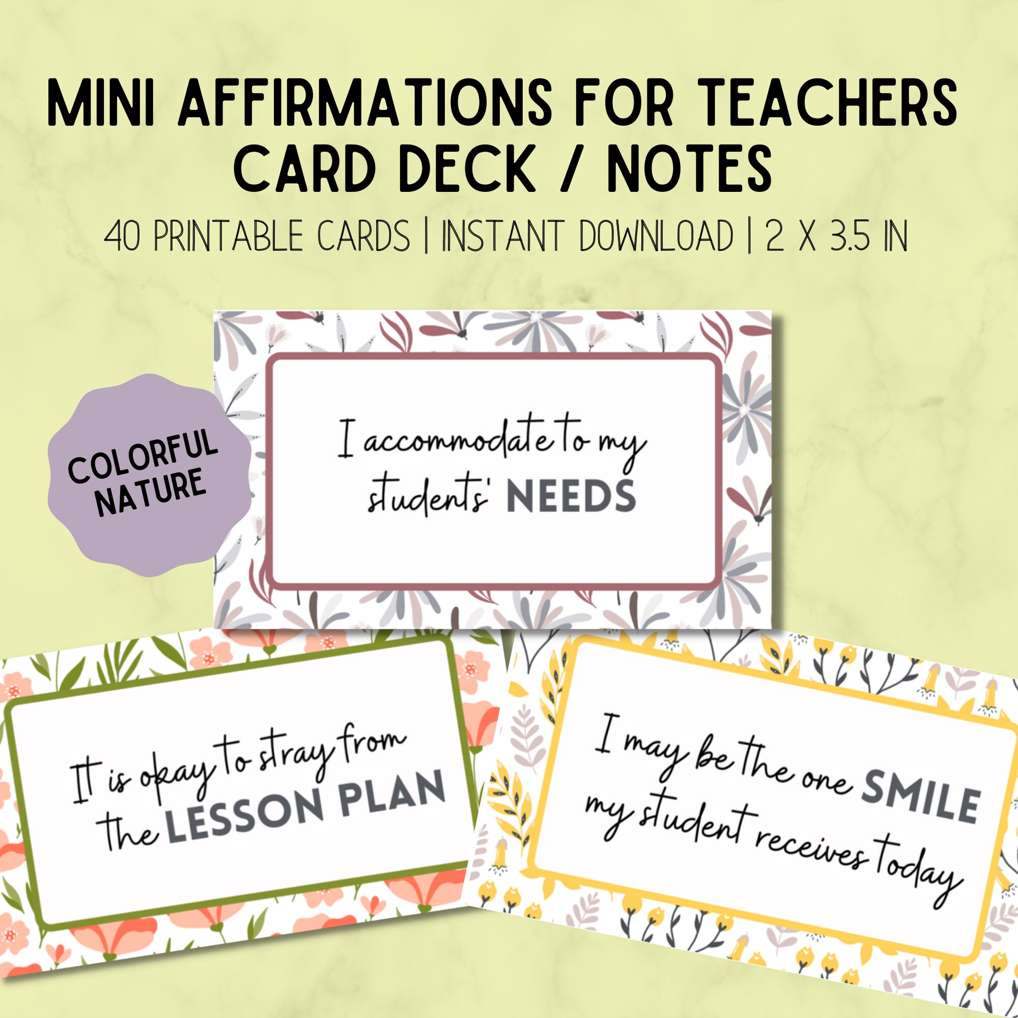 Deck of 40 Affirmations for Teachers in COLORFUL NATURE | Uplifting ...