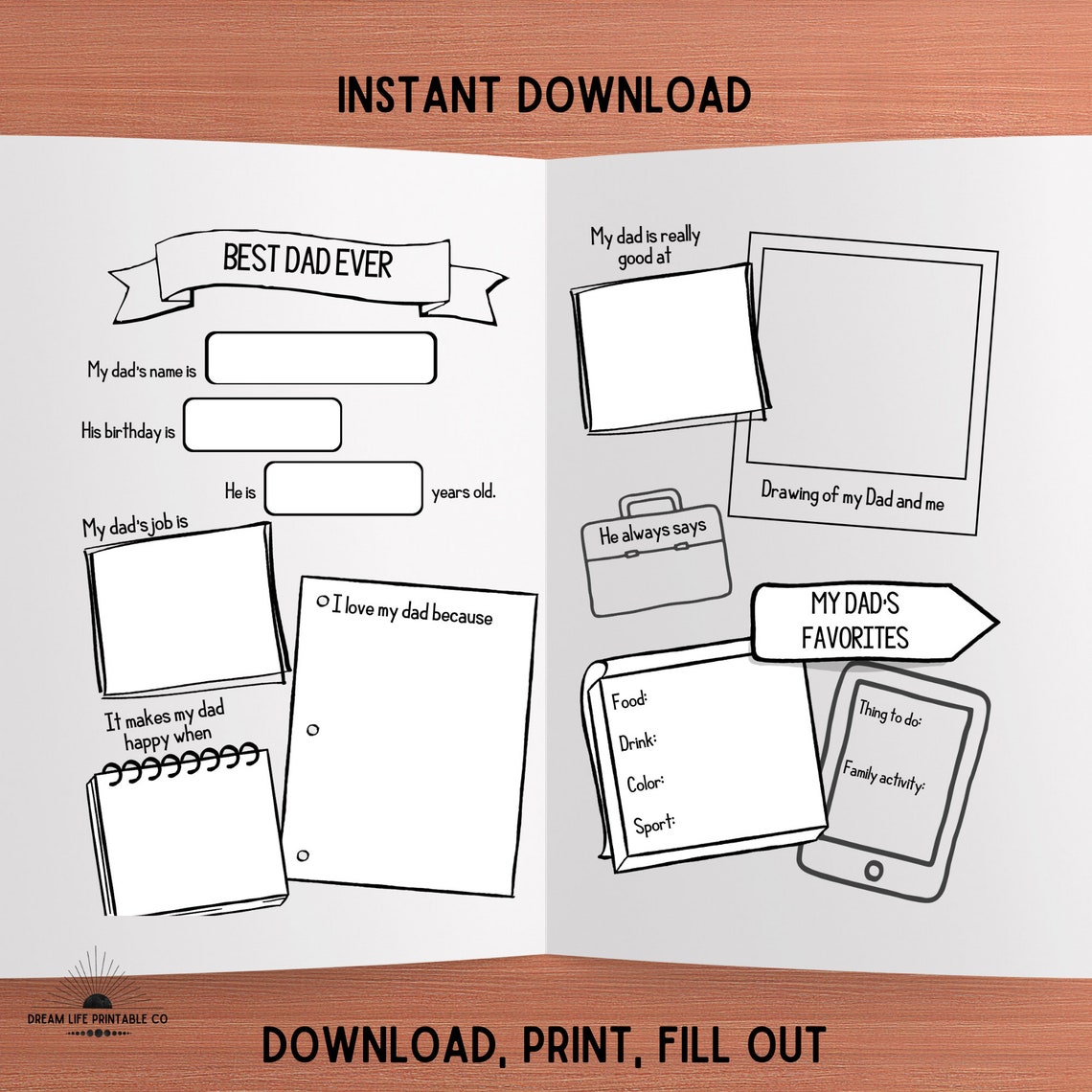 All About Dad Questionnaire Card Father's Day Gift, Father's Day Card ...