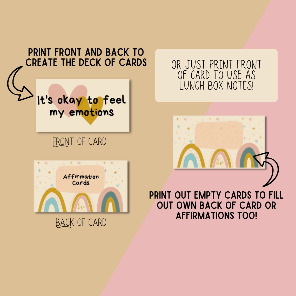 50 Mini Affirmations for Kids Card Deck in BOHO RAINBOW Lunch Box Notes ...