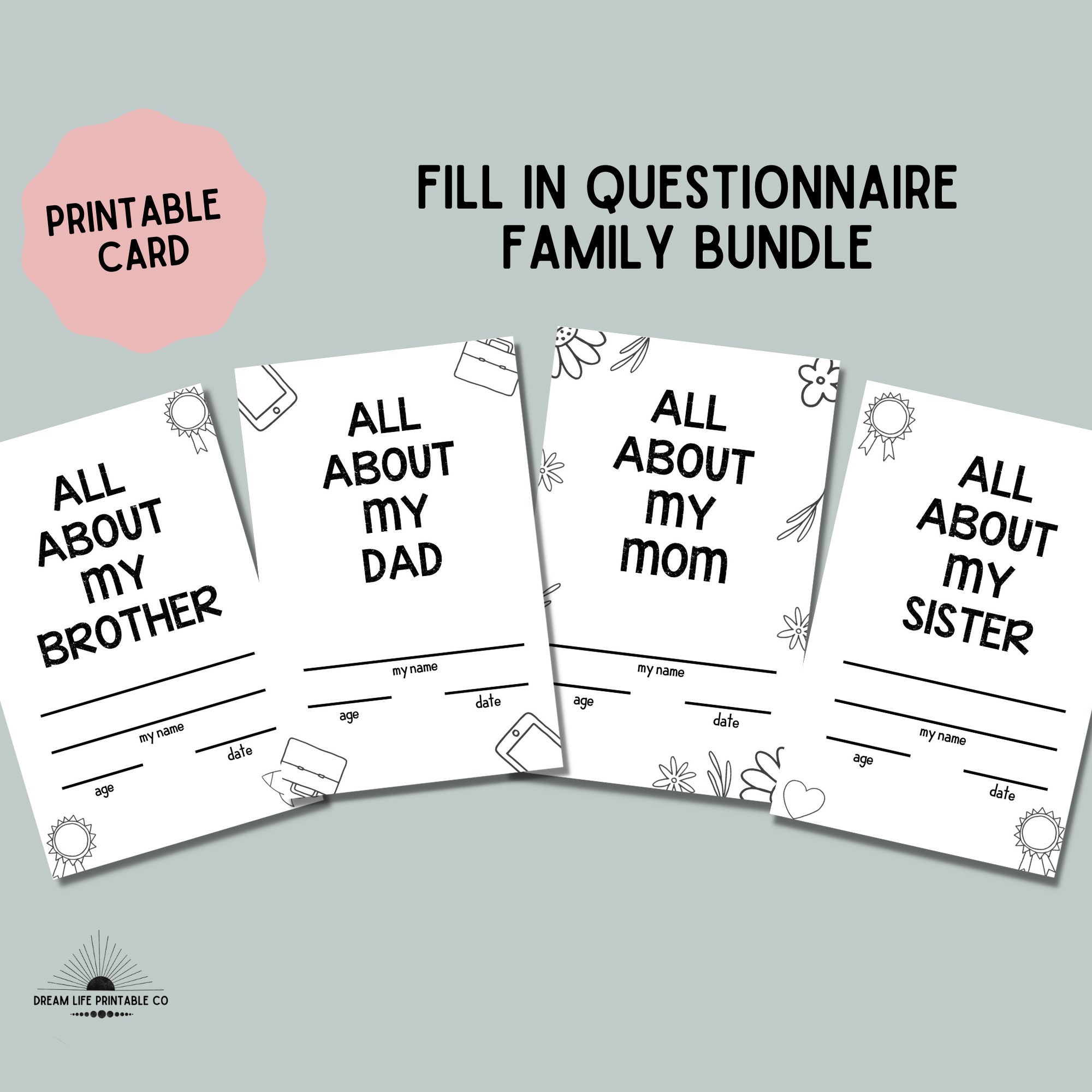 All About My Family Questionnaire Card All About Mom, All About Dad ...