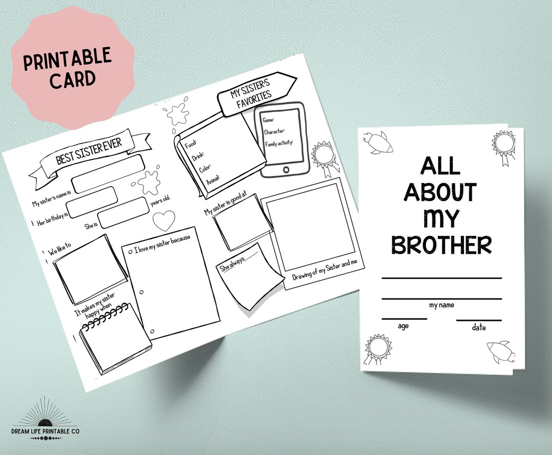 All About Brother Questionnaire Card Family Tree DIY Crafts - Etsy