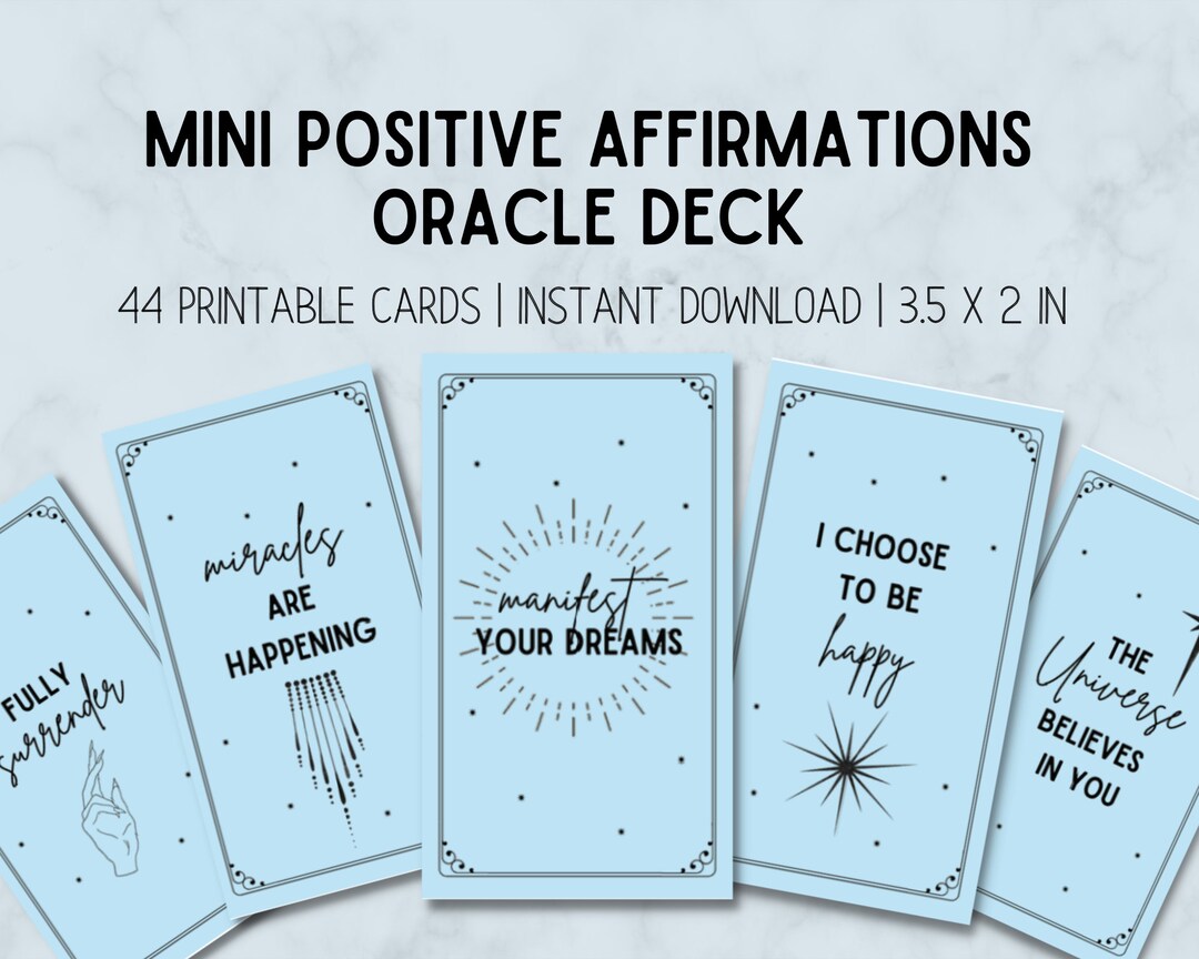 44 Mini Printable Positive Affirmations Oracle Deck Card in BLUE ...