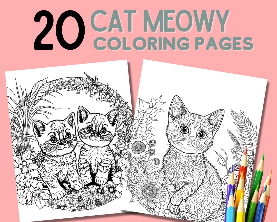 Cat Coloring Pages for Kids and Adults 20 Pages Coloring Book Cute ...