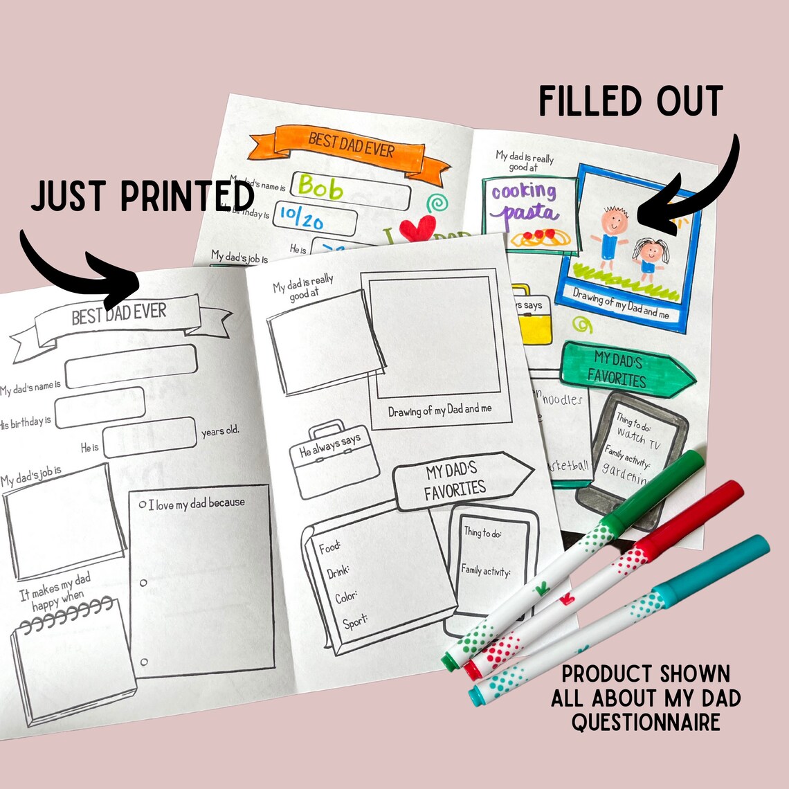 All About Dad Questionnaire Card Father's Day Gift, Father's Day Card ...