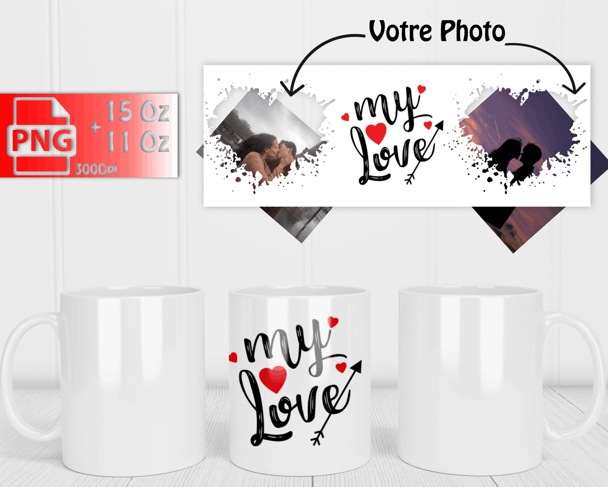 2 Photo Frame Mug, Picture Mug Template, Photo Mug Sublimation Design ...