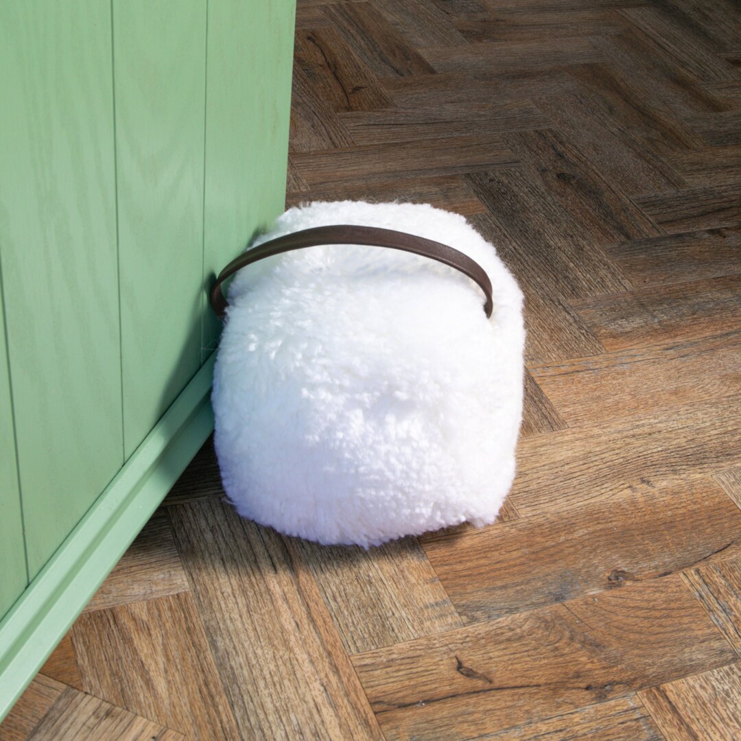 White Sheepskin Doorstop Real Leather Handle Furry Door Stop - Etsy