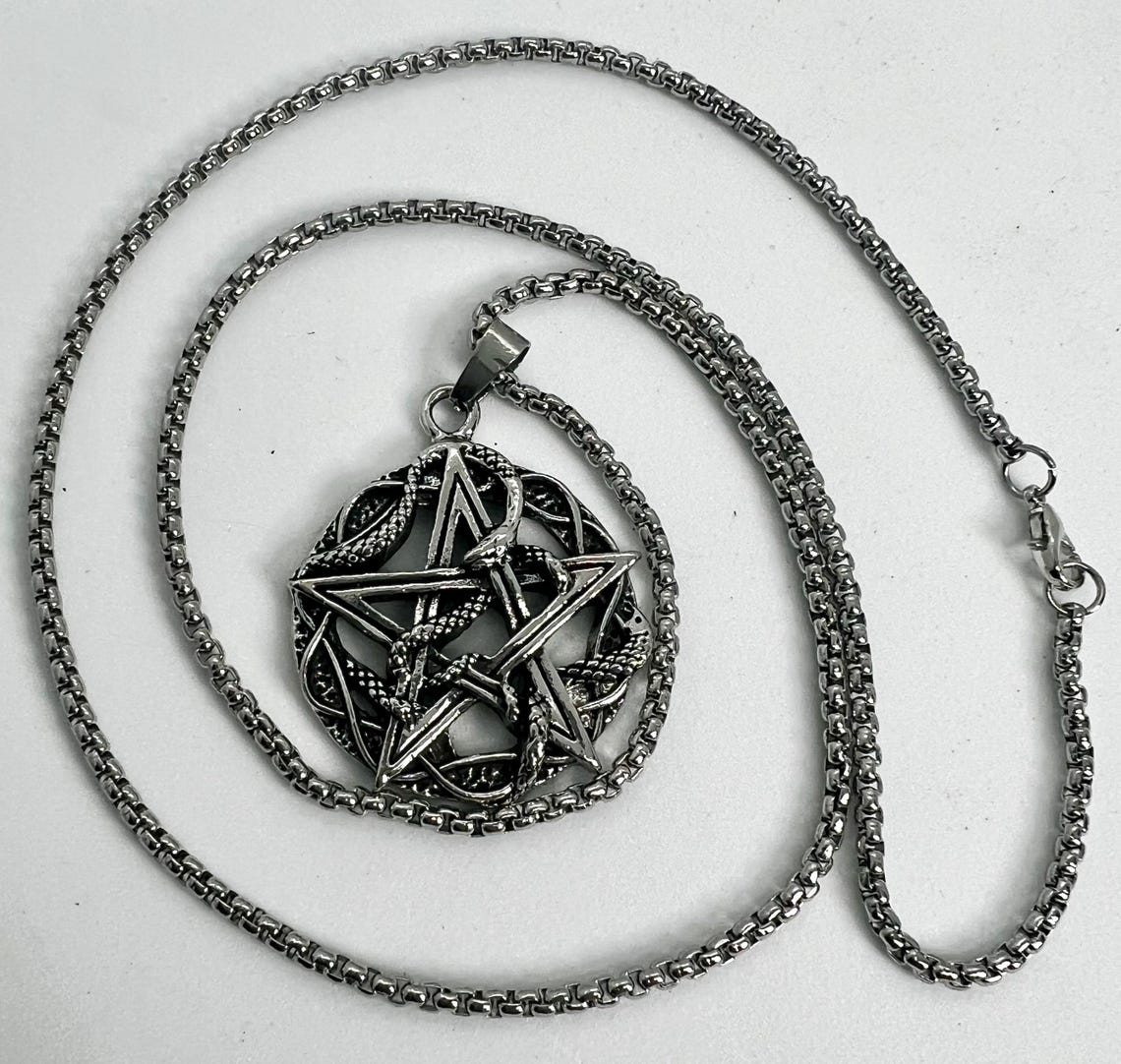 Snake Wrapped Pentagram Pendant With Chain - Etsy
