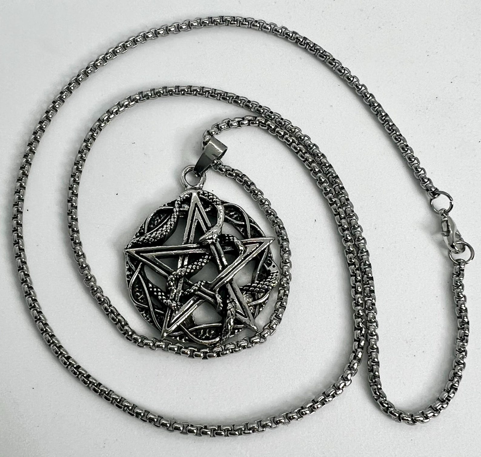 Snake Wrapped Pentagram Pendant With Chain - Etsy