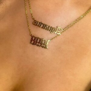 18K Zodiac Astrology Sign Necklace, Old English, Stainless Steel, Zodiac Sign Necklace, Gold ...