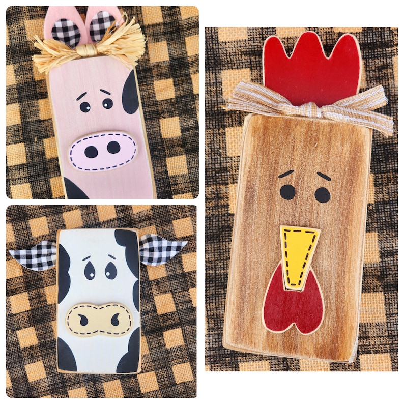 NEW Novelty Country Farmhouse Farm Animal Block Mantel Decor Farmhouse ...