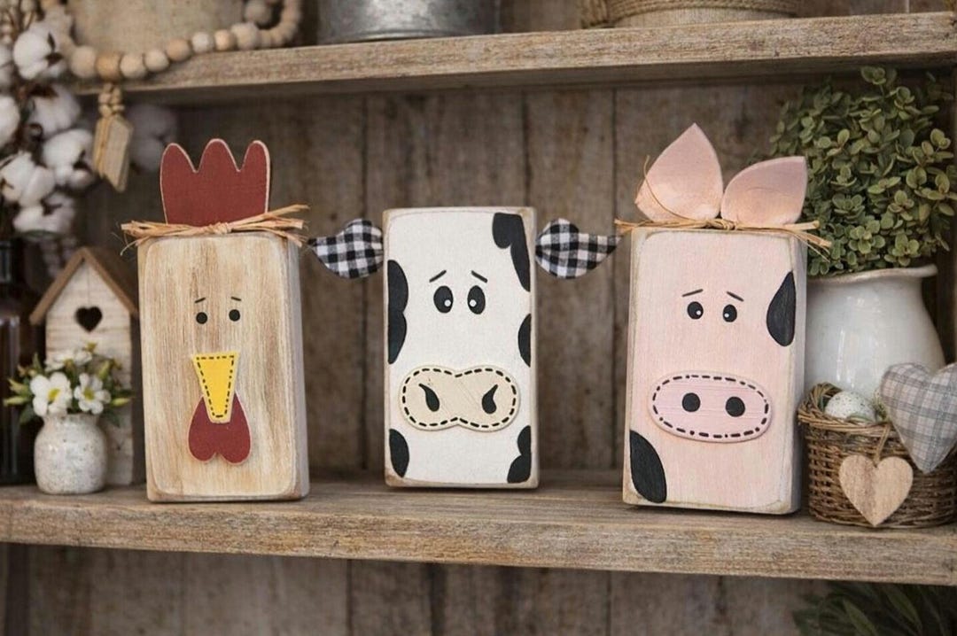 Easter Mother's Day Animal Lover Gift, Farm Animal Wooden Block ...