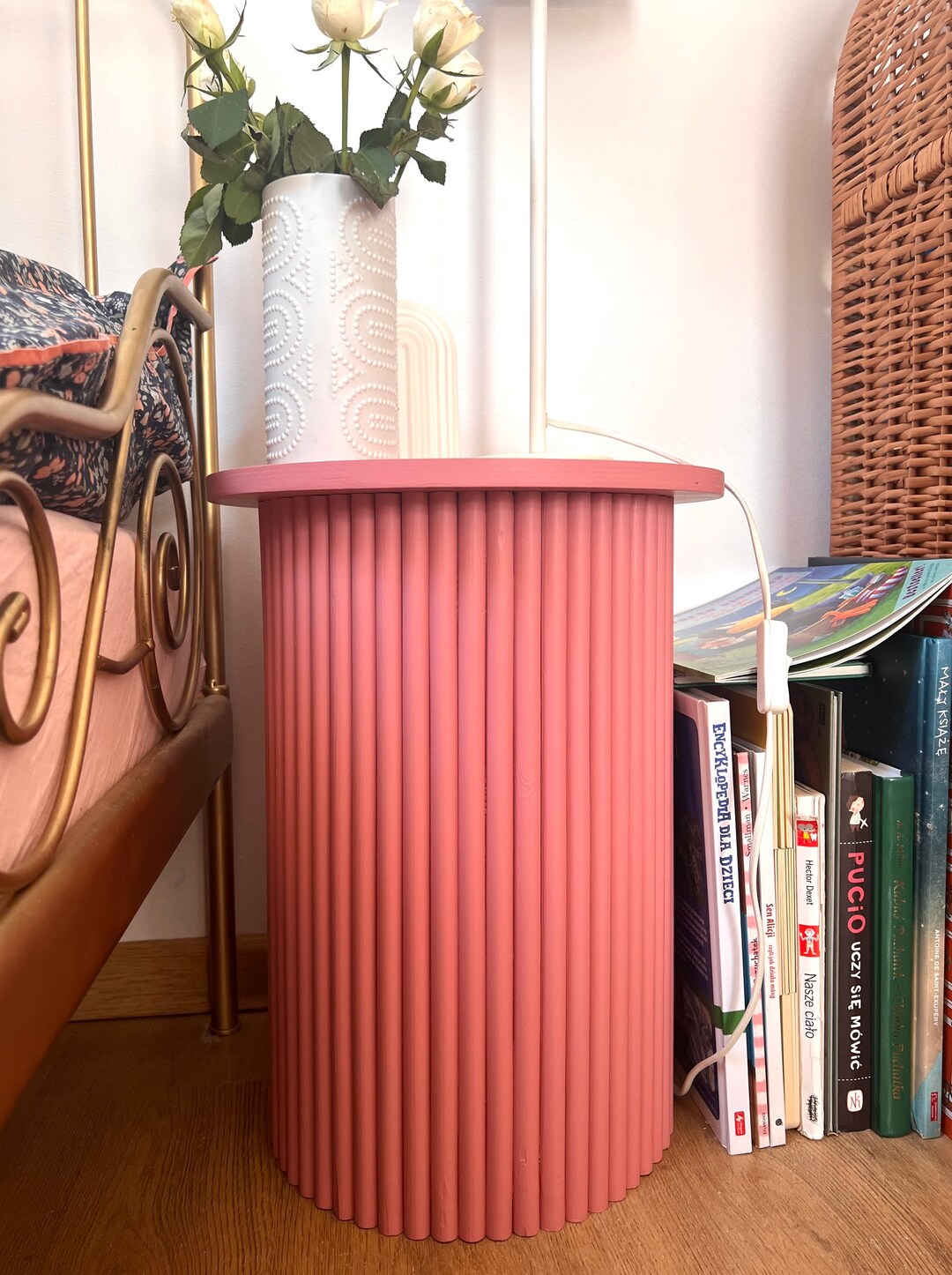 Small, Round, Minimalist, Handmade, Pink Bedside Table, Side Table - Etsy