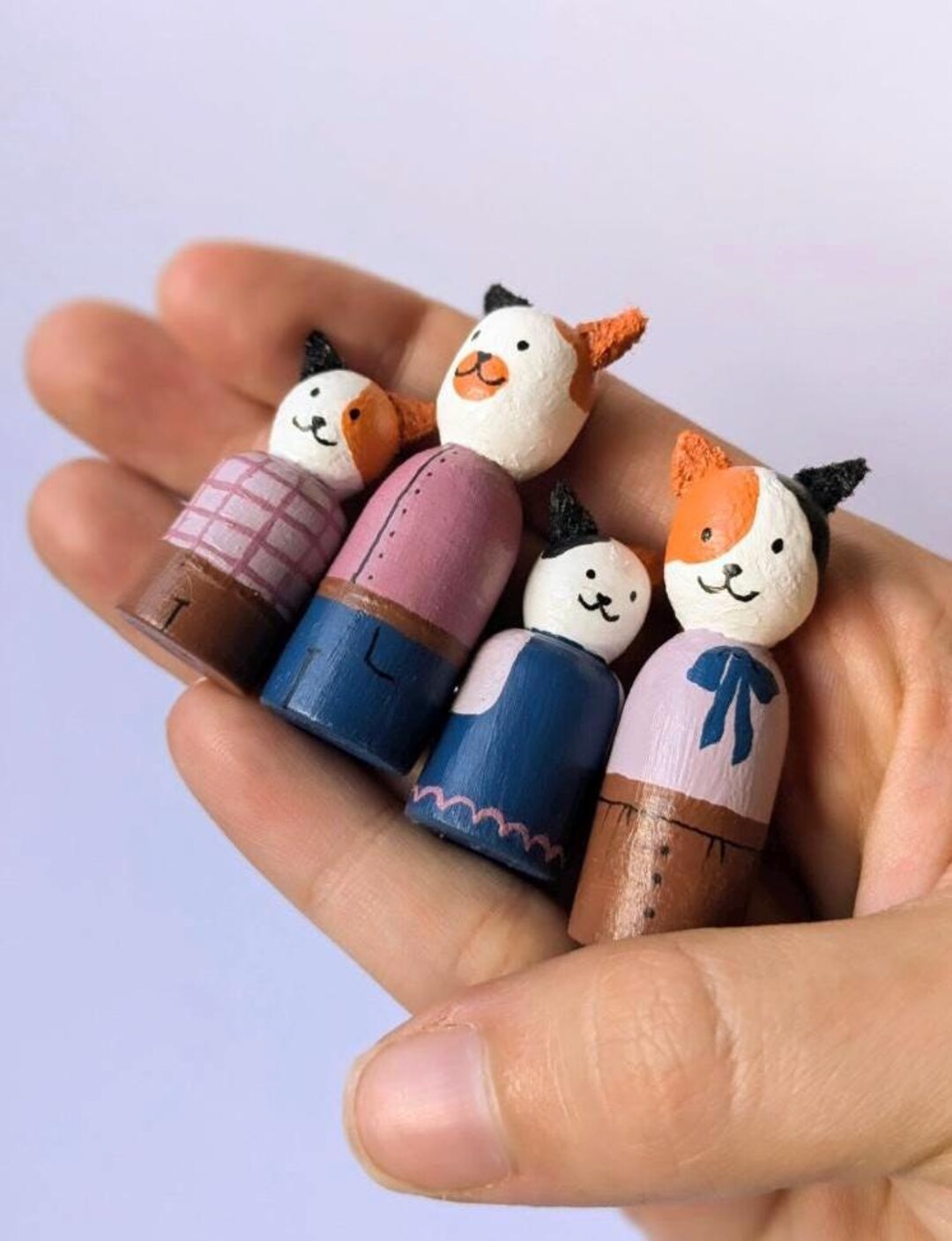 Calico Cat Family Peg Doll Set/wooden Animal Figurines/gift for Kids - Etsy