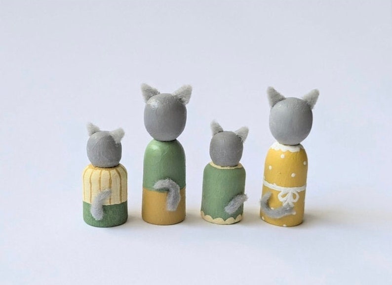 Cat Family Peg Doll Set/wooden Animal Figurines/gift for Kids - Etsy