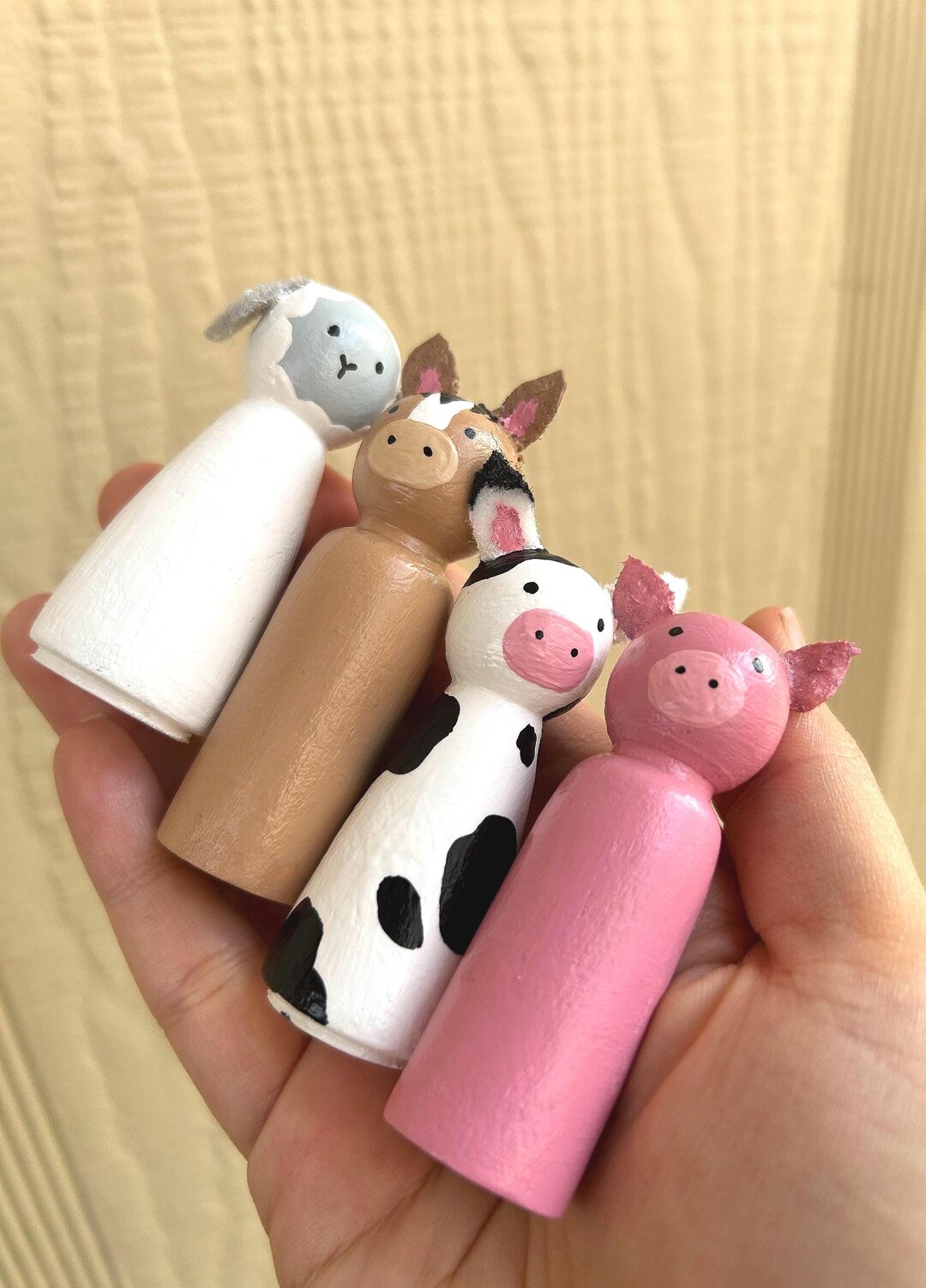 Farm Animal Peg Doll Set/wooden Animal Figurines/gift for Kids ...