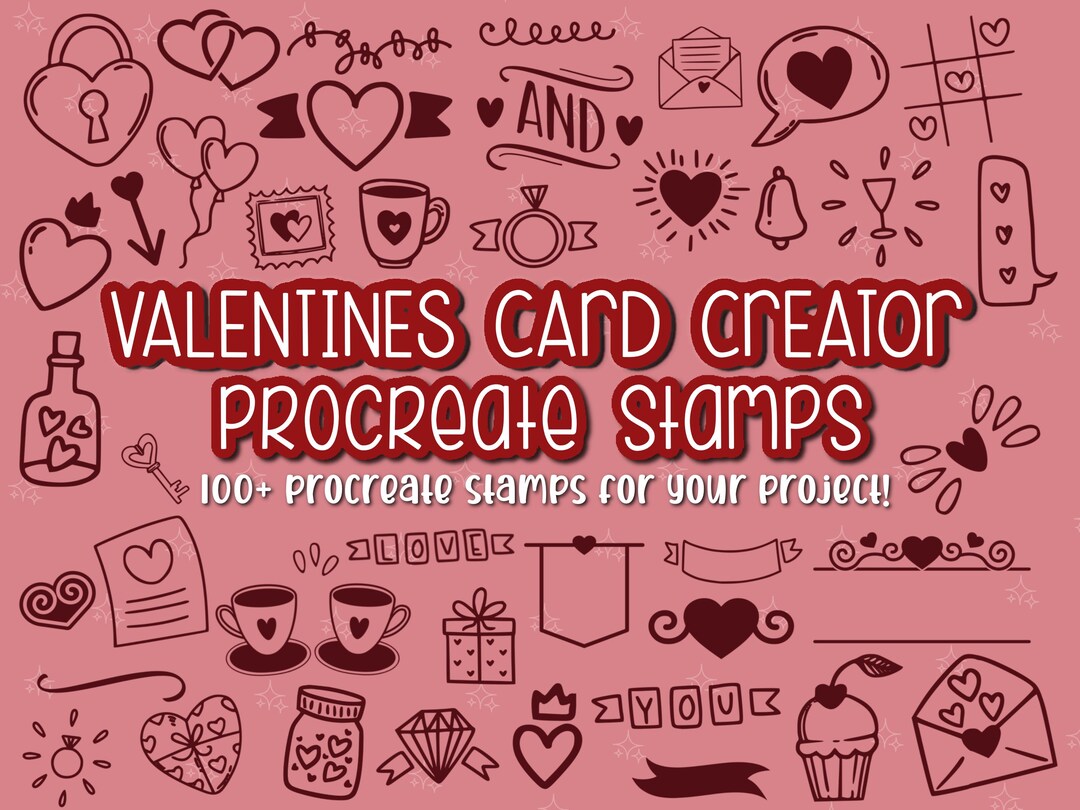 100+ Valentines Procreate Stamps, V Card Creator, Procreate Brush Set ...