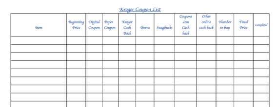 Kroger Grocery List Template
