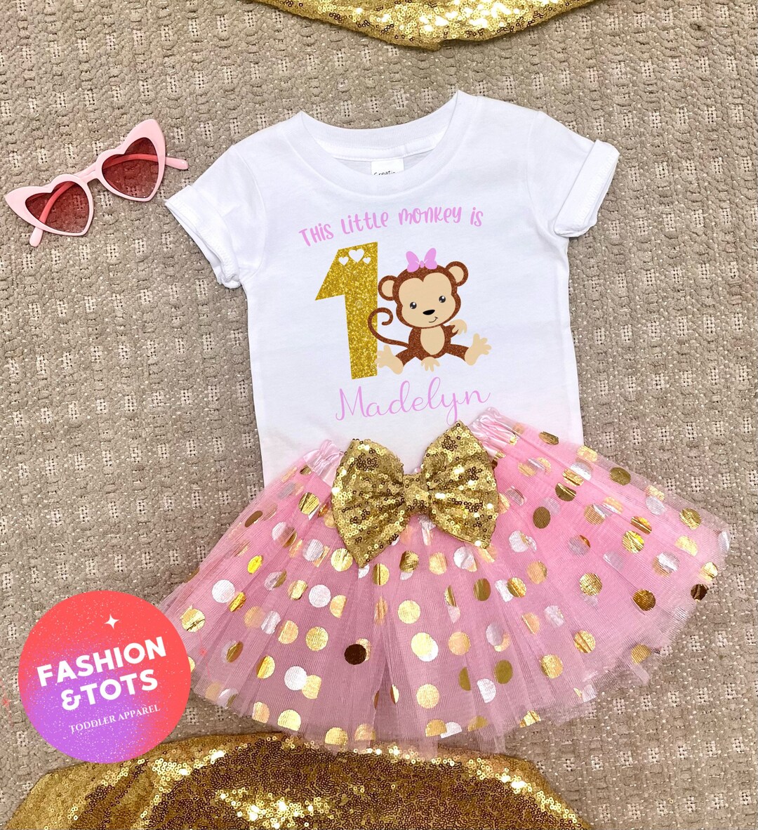 Monkey Girl Birthday Outfit Toddler Glitter Tutu Outfit 1st Birthday ...