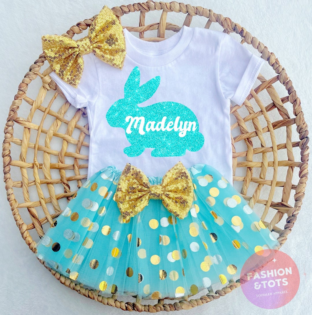 Glitter Easter Bunny Outfit | Bunny Personalized Design | Blue and Gold ...