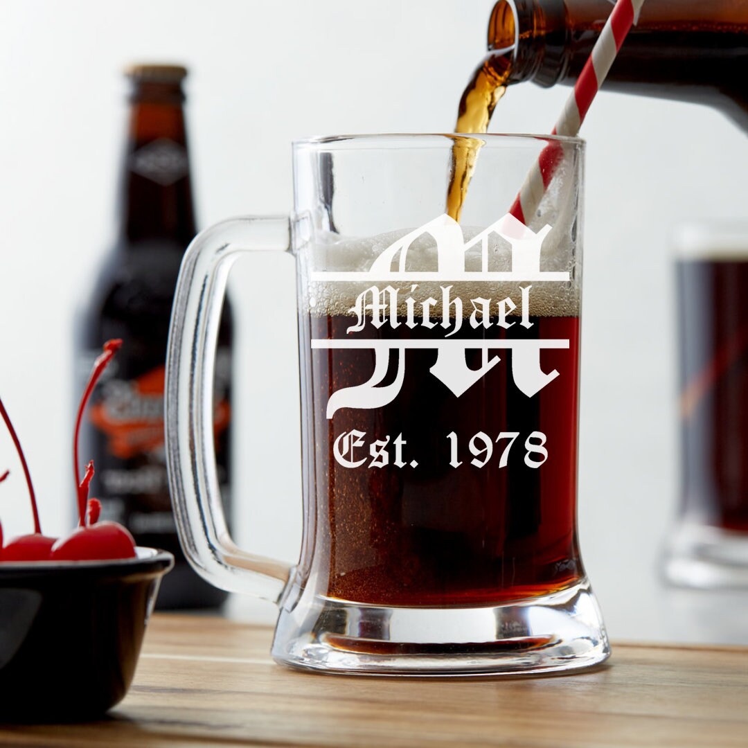 Personalized Glass Beer Mug Letter Design Glass Mug 16 Oz - Etsy