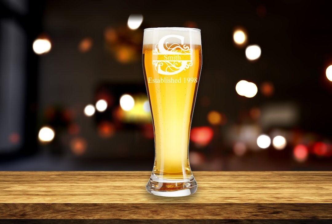 Personalized Pilsner Glass - Fancy Letter Design - Beer Glass ...