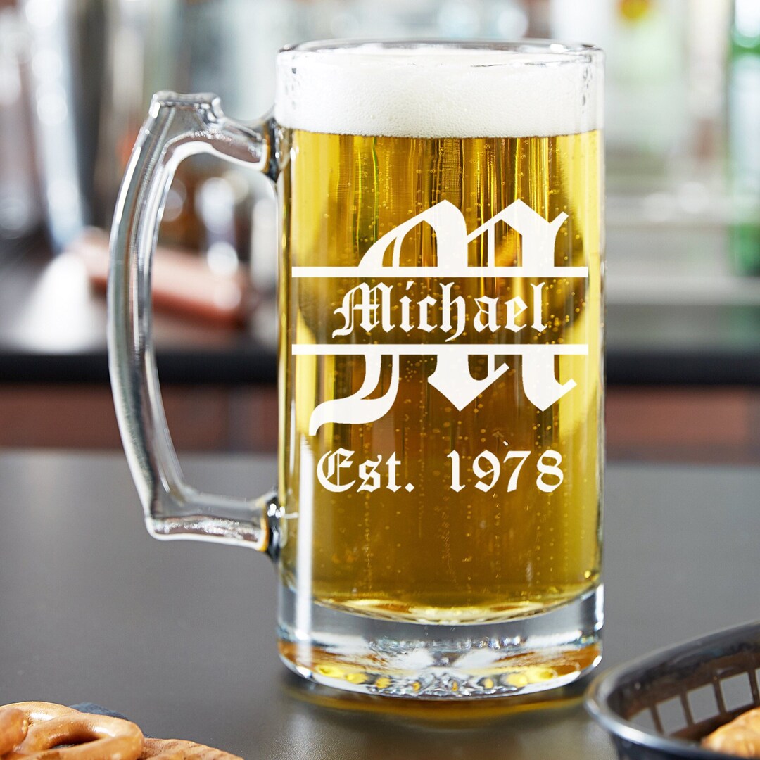Personalized Glass Beer Mug 25oz - Single Letter Design | Beer Glass ...