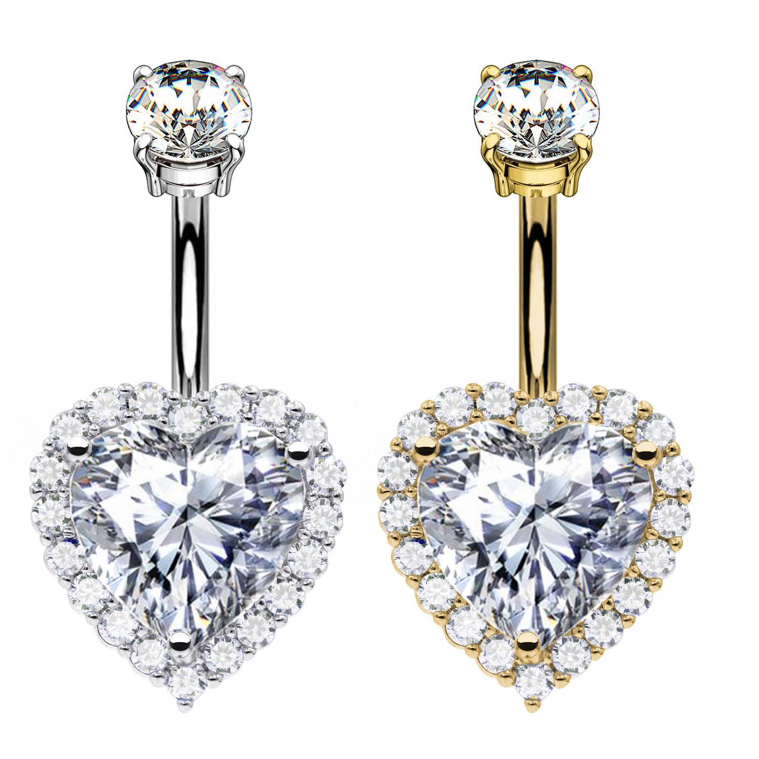 Navel Banana Piercing With Heart Frame Crystals - Etsy