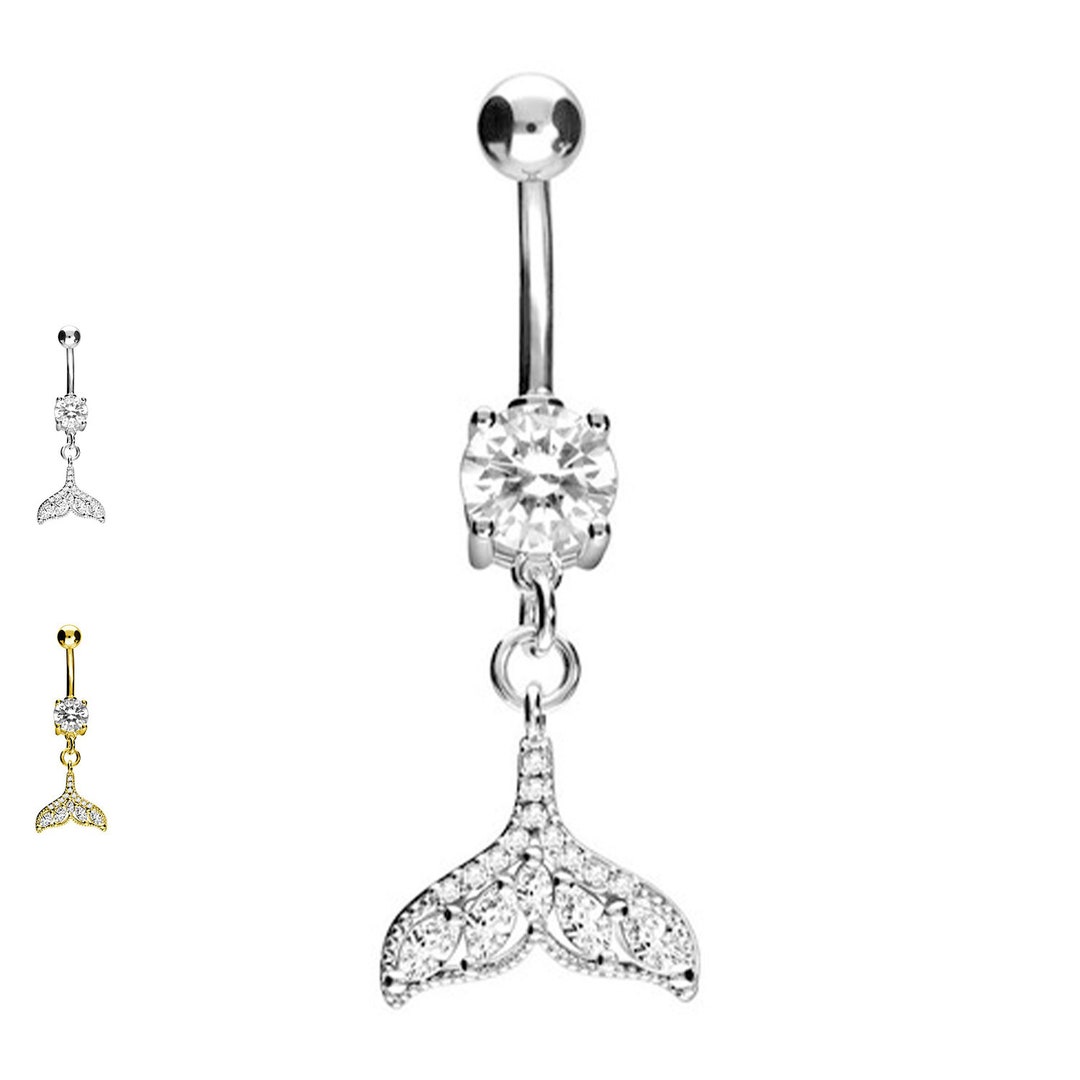 Navel Banana Piercing With Fish Tail Crystal - Etsy