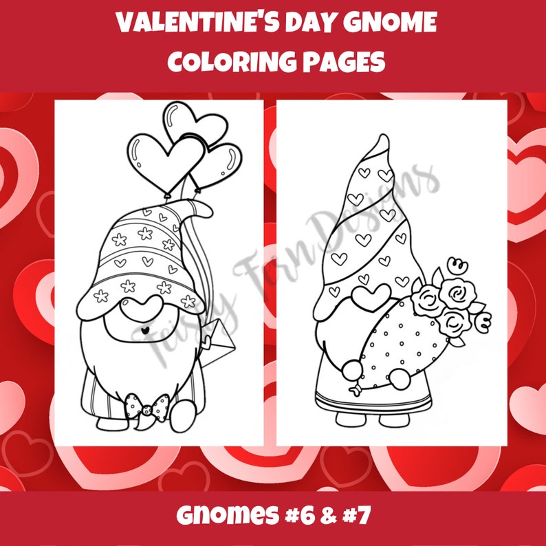 Valentine's Day Gnome Coloring Sheet Bundle - 10 Sheets - Etsy