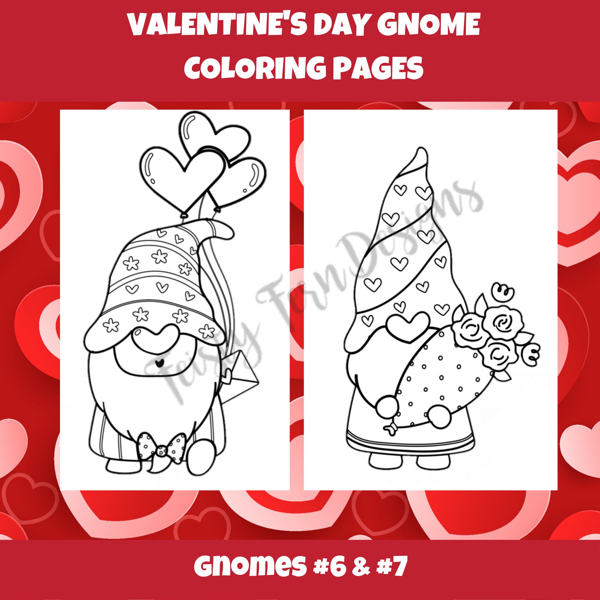Valentine's Day Gnome Coloring Sheet Bundle - 10 Sheets - Etsy