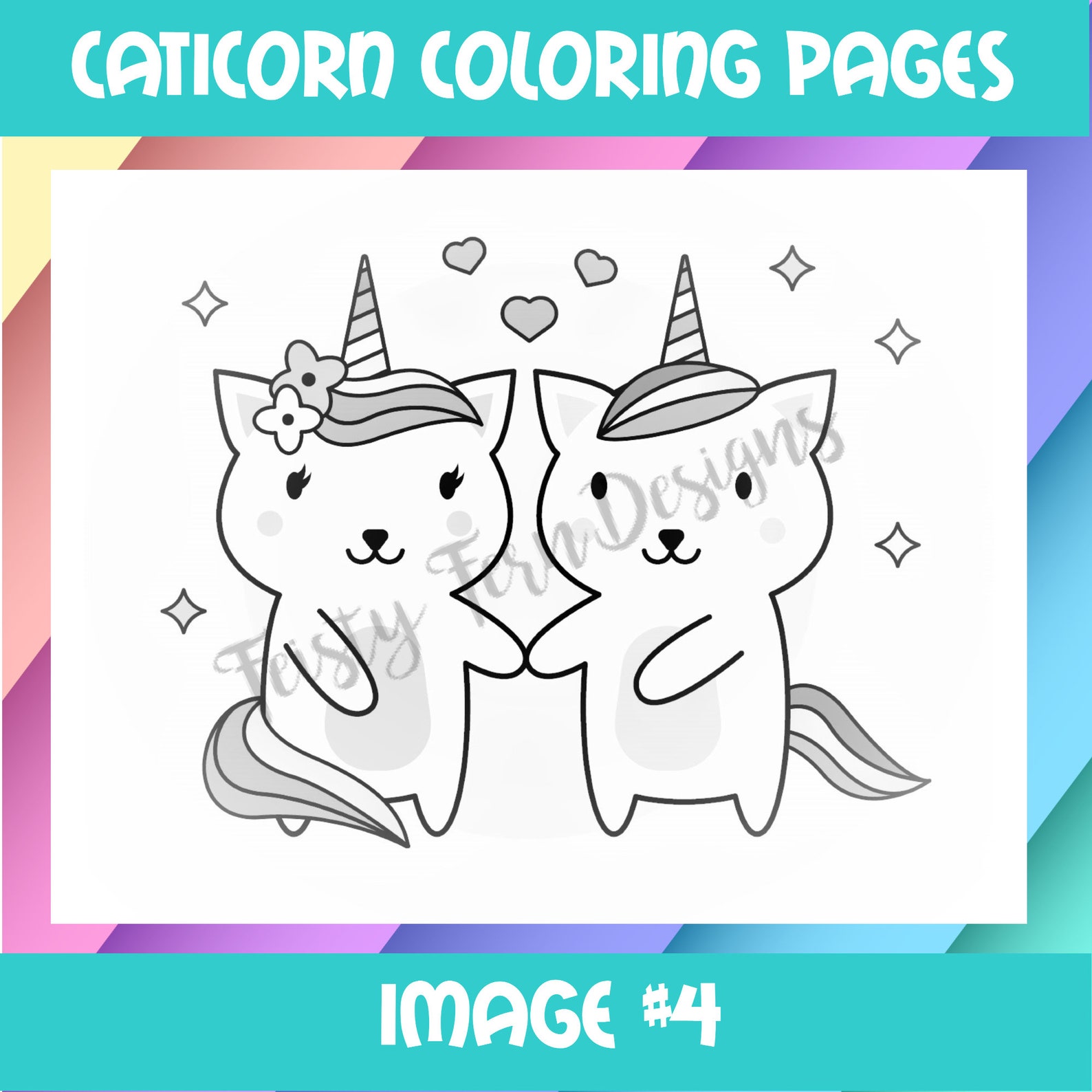 Caticorn Coloring Sheets - 4 Sheets - Etsy