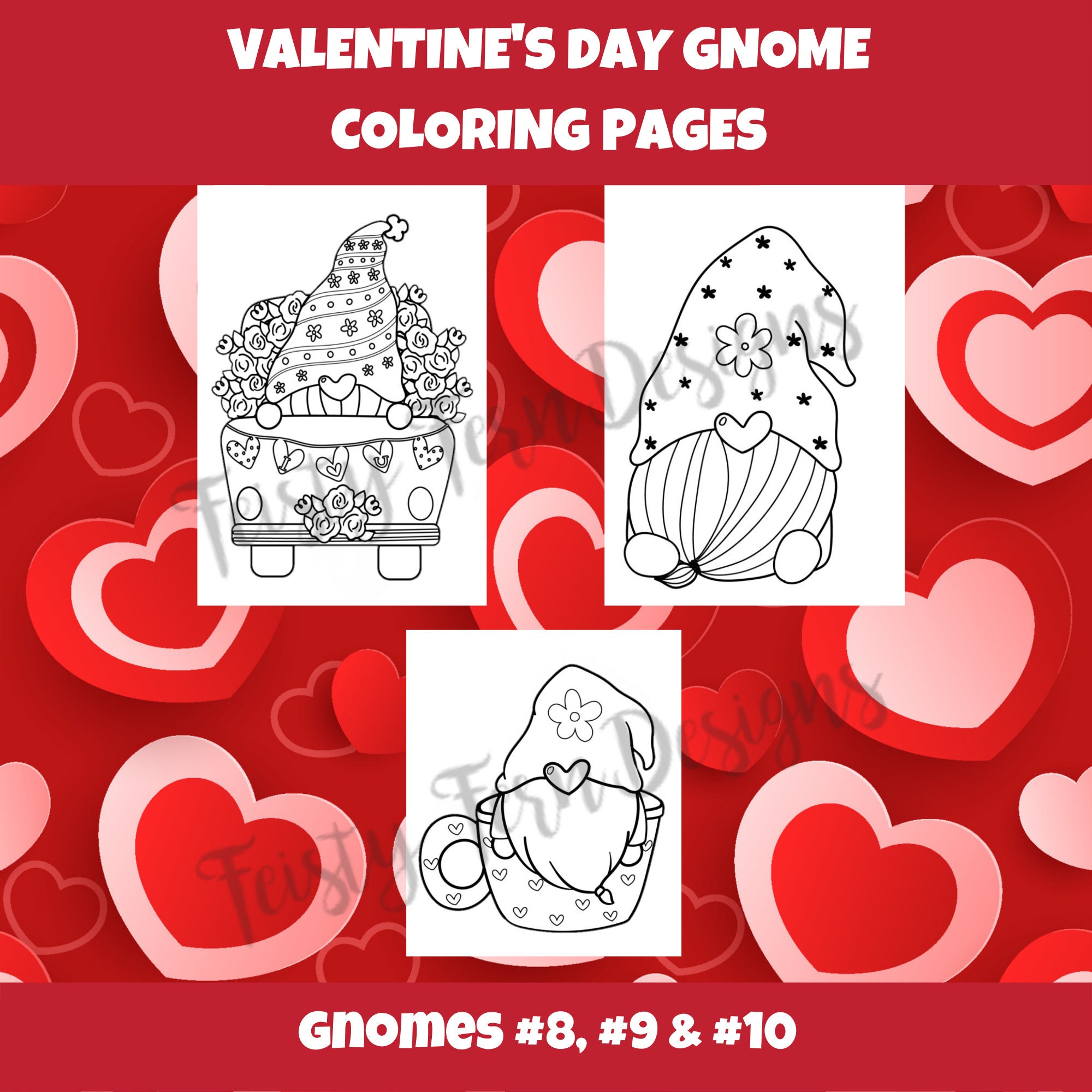 Valentine's Day Gnome Coloring Sheet Bundle - 10 Sheets - Etsy