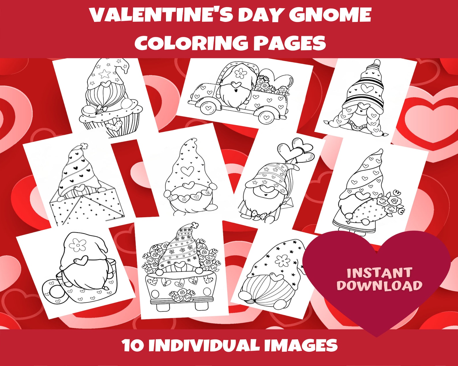 Valentine's Day Gnome Coloring Sheet Bundle - 10 Sheets - Etsy