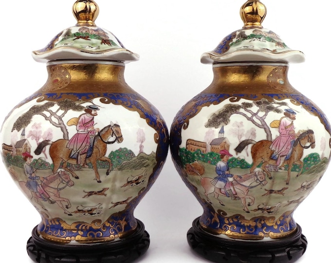 Antique Chinese Urns Set, Hand Painted Chinese Urns, Pair Chinese Urns ...