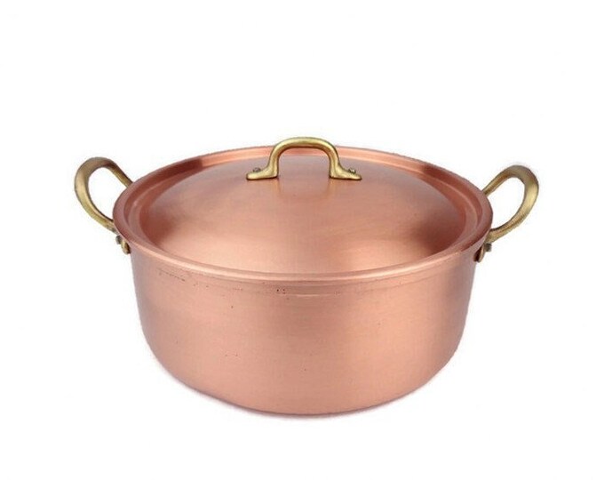 Vintage Copper Cooking Pot With Brass Handles, Copper Cookware Pot With ...
