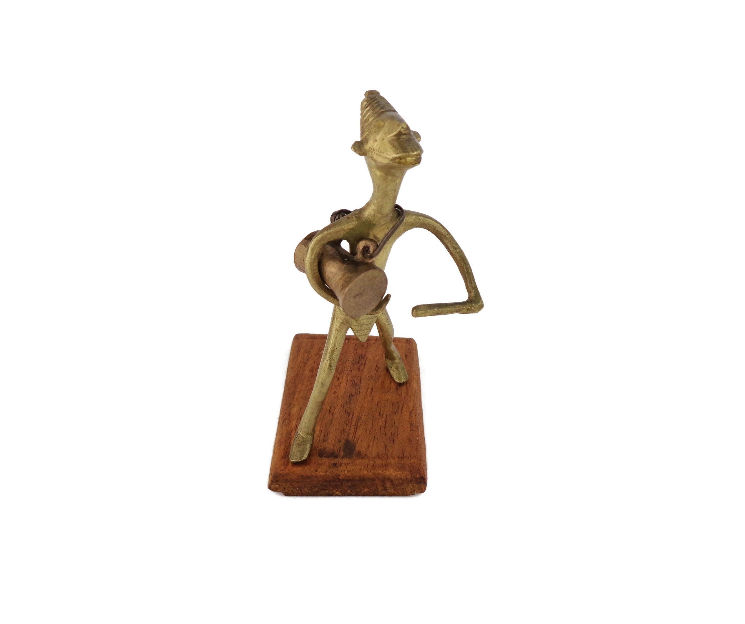African Ritual Musician Brass Statue, African Folklore Musician ...