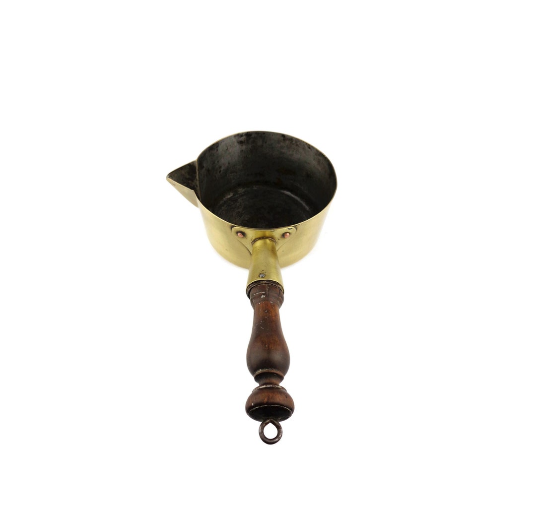 Vintage Brass Saucer With Wooden Handle, Brass Cooking Pot, Brass ...
