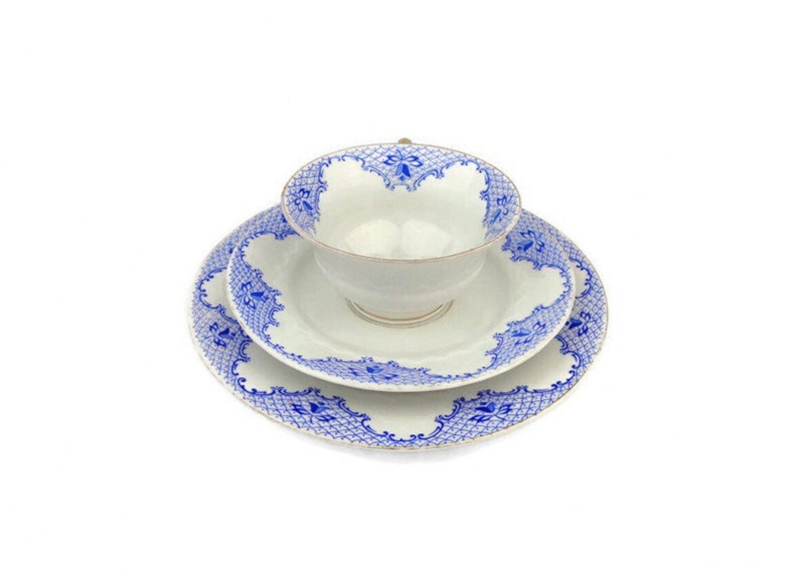 Vintage Bavarian Porcelain Trio Set, Breakfast Porcelain Trio Set ...