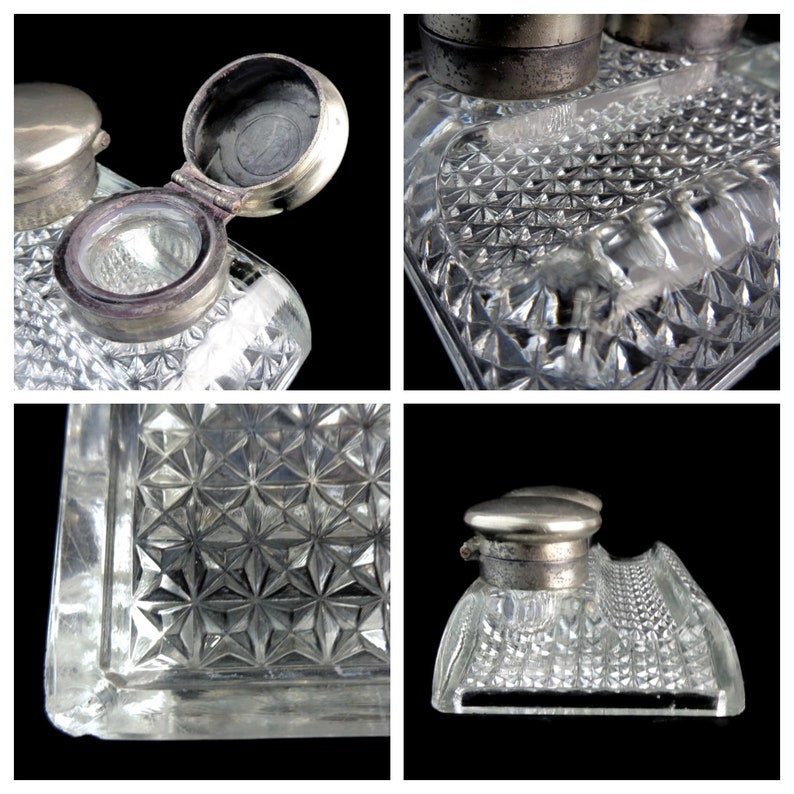 Antique Glass Inkwell, French Glass Double Inkwell - Etsy