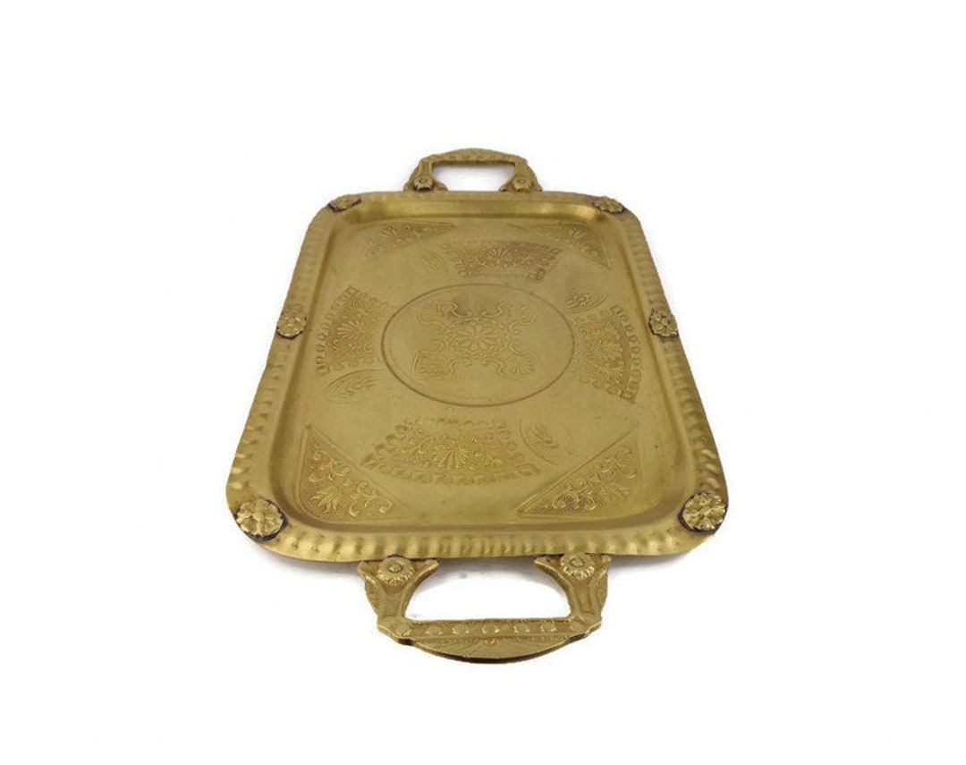 Antique Handmade Brass Dining Tray, Hand Engraved Brass Dining Tray ...