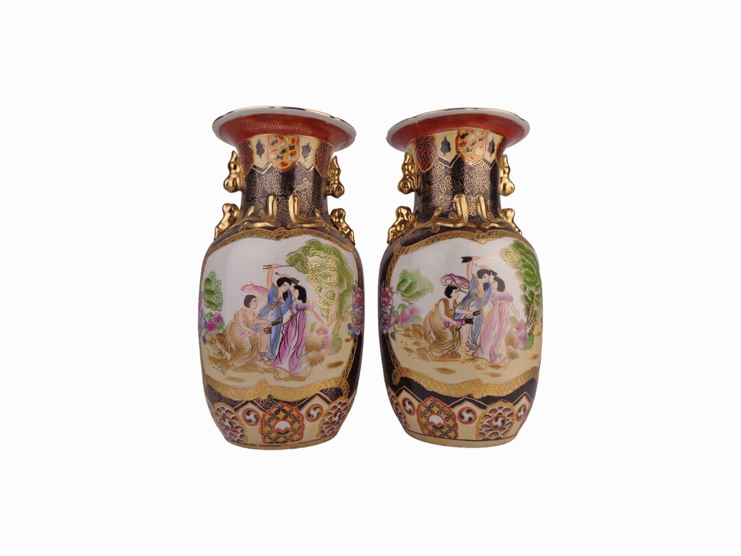 Antique Satsuma Porcelain Vases, Satsuma Porcelain Vases Set, Handpainted Japanese Vases, Large ...