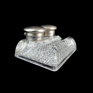 Antique Glass Inkwell, French Glass Double Inkwell - Etsy