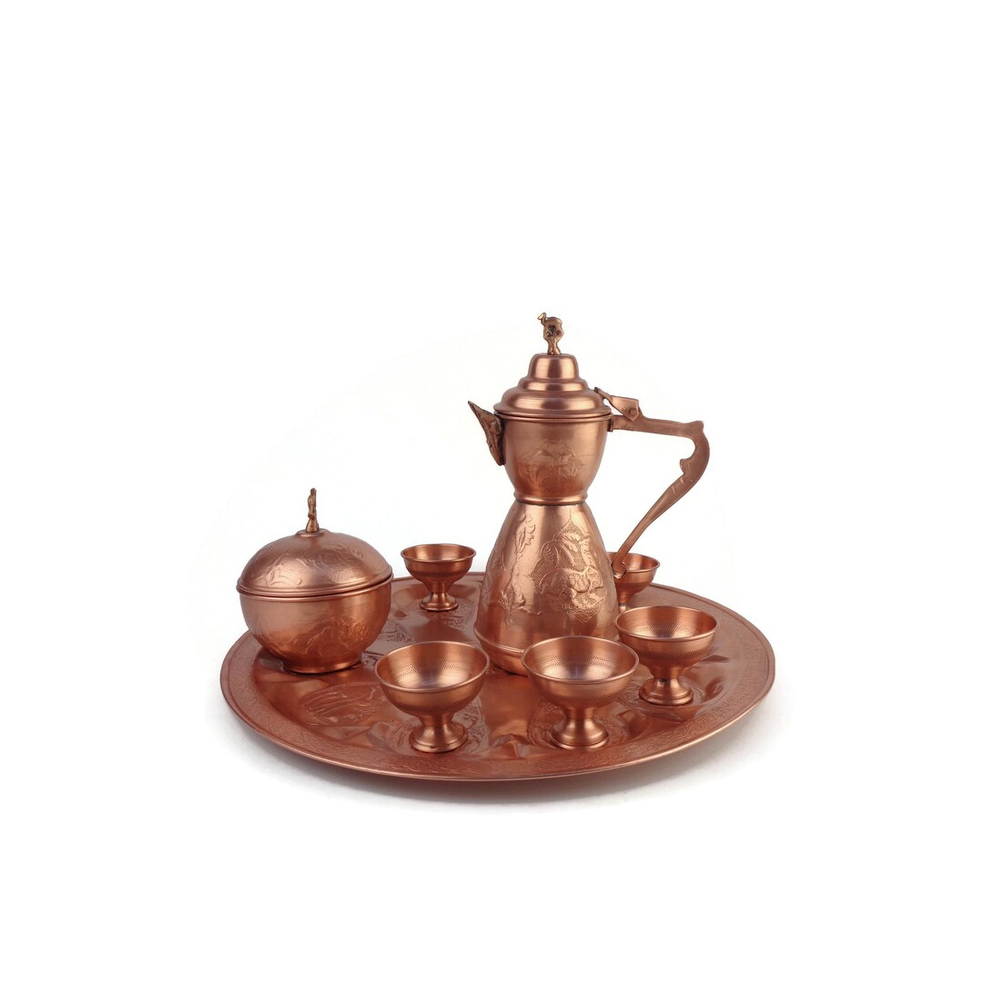Antique Decorative Copper Coffee Set, Copper Coffee Pot, Copper Tray ...