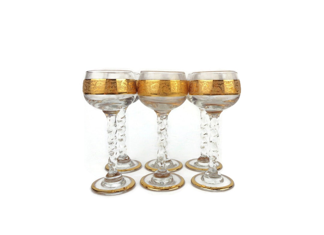 Vintage Crystal Brandy Cups With Gold Trim, Crystal Grape Cups Set of 6 ...