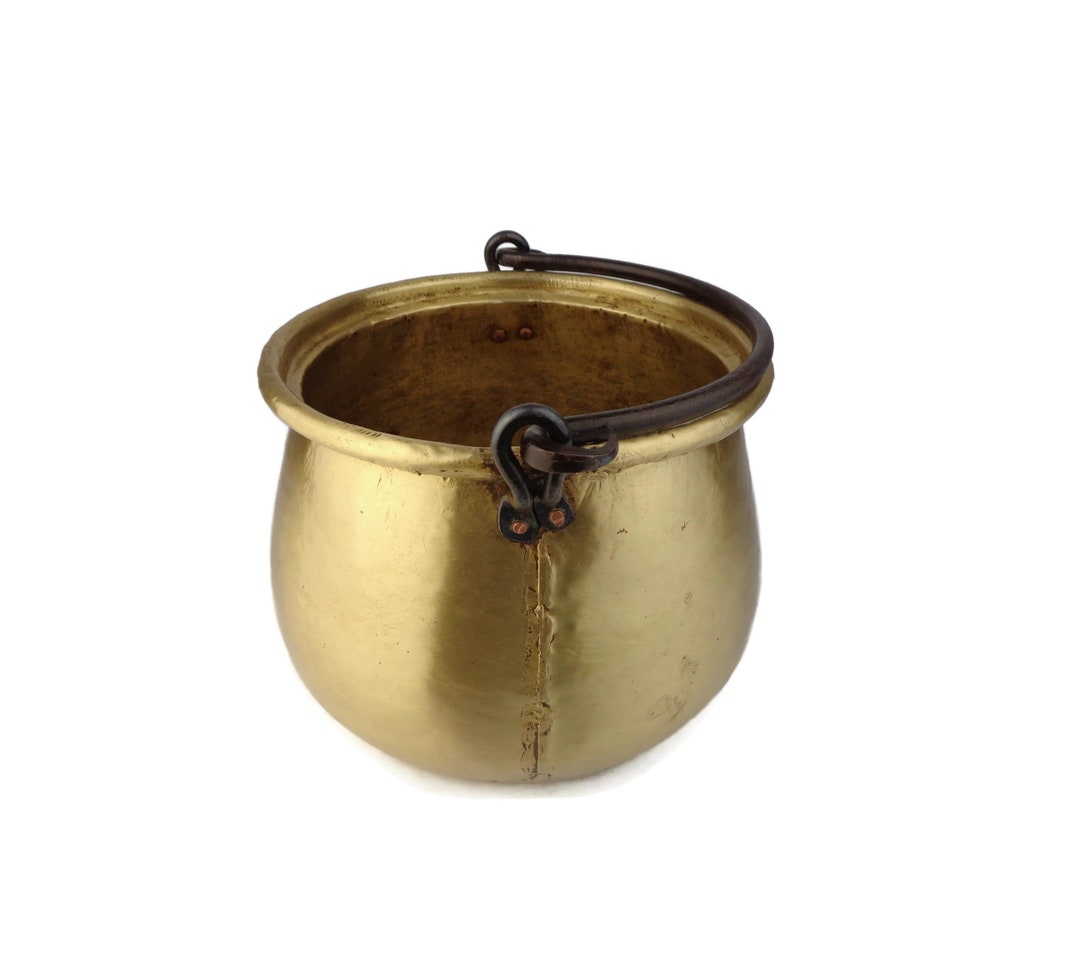Antique Brass Cauldron, Handmade Brass Cauldron, Vintage Brass Planter ...