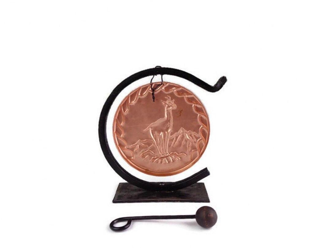 Antique Copper Gong With Iron Stand, Vintage Copper Gong With Hummer - Etsy