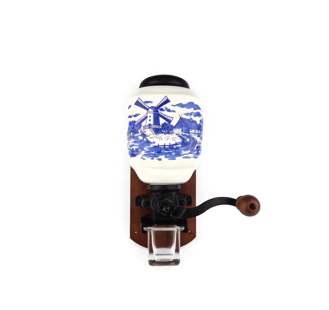 Vintage Dutch Coffee Mill With Blue Delft Ceramic Canister, Ceramic ...