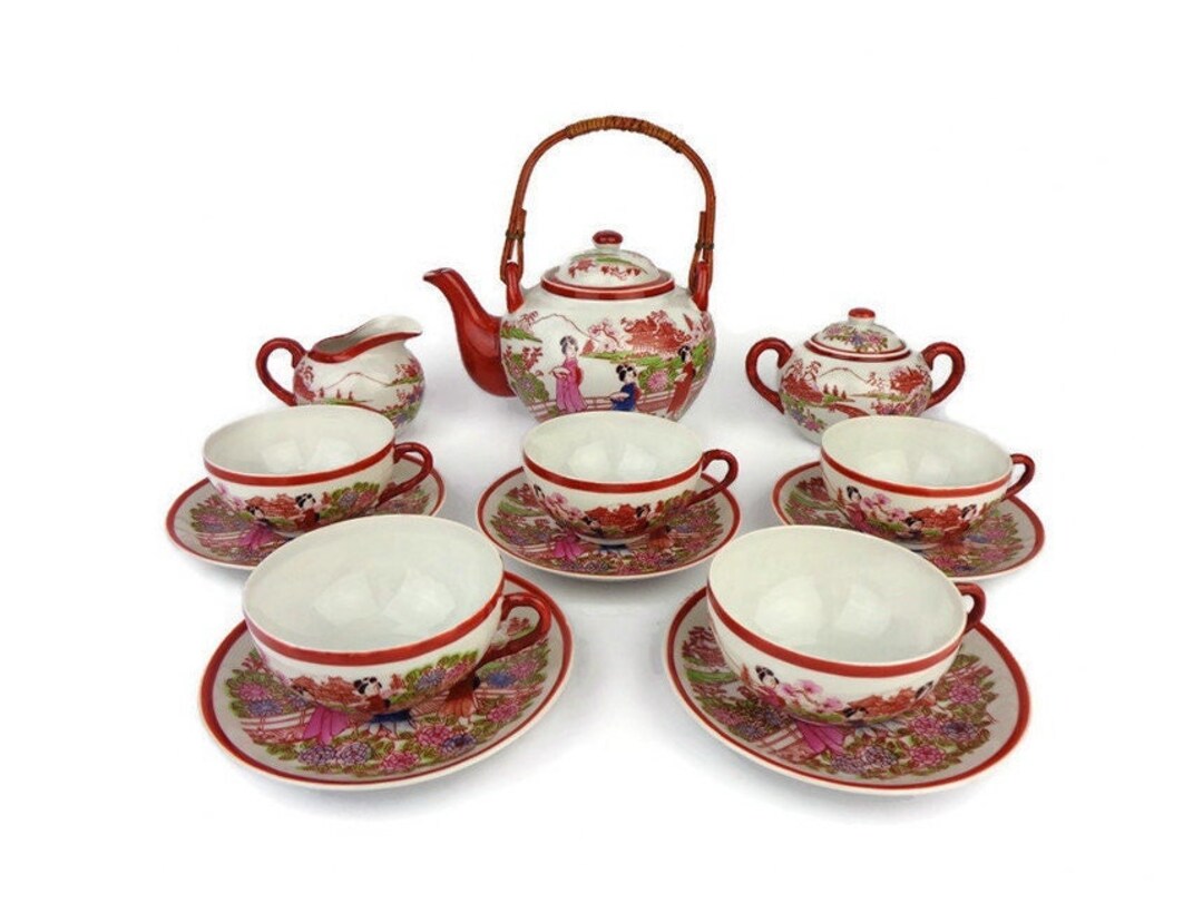 Vintage Chinese Ceramic Coffee Tea Set, Hand Painted Chinese Ceramic ...